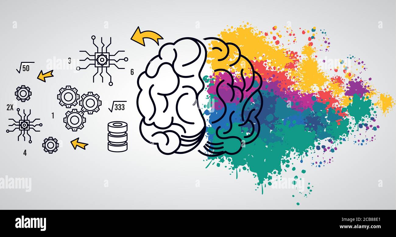 brain power template with colors splash and set items vector ...