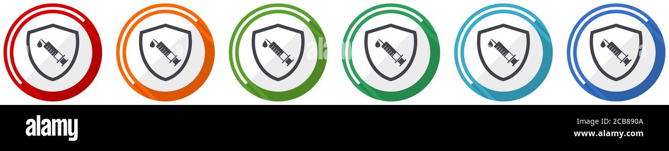 Vaccine shield concept icon set, flat design vector illustration in 6 ...