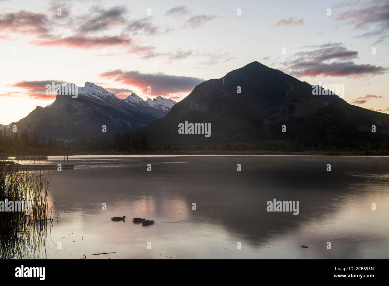 Mt. Rundle and dawn skies, Banff National Park, Alberta, Canada Stock ...