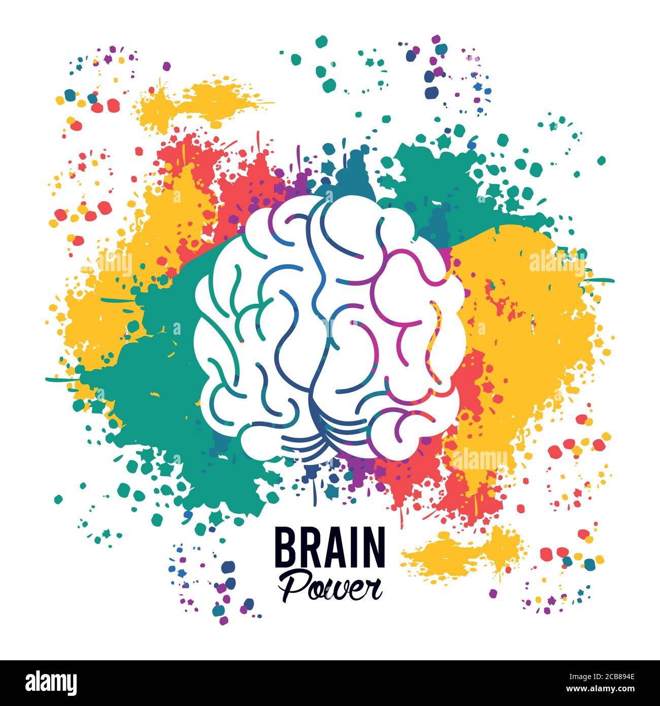brain power template with set colors splash vector illustration design ...