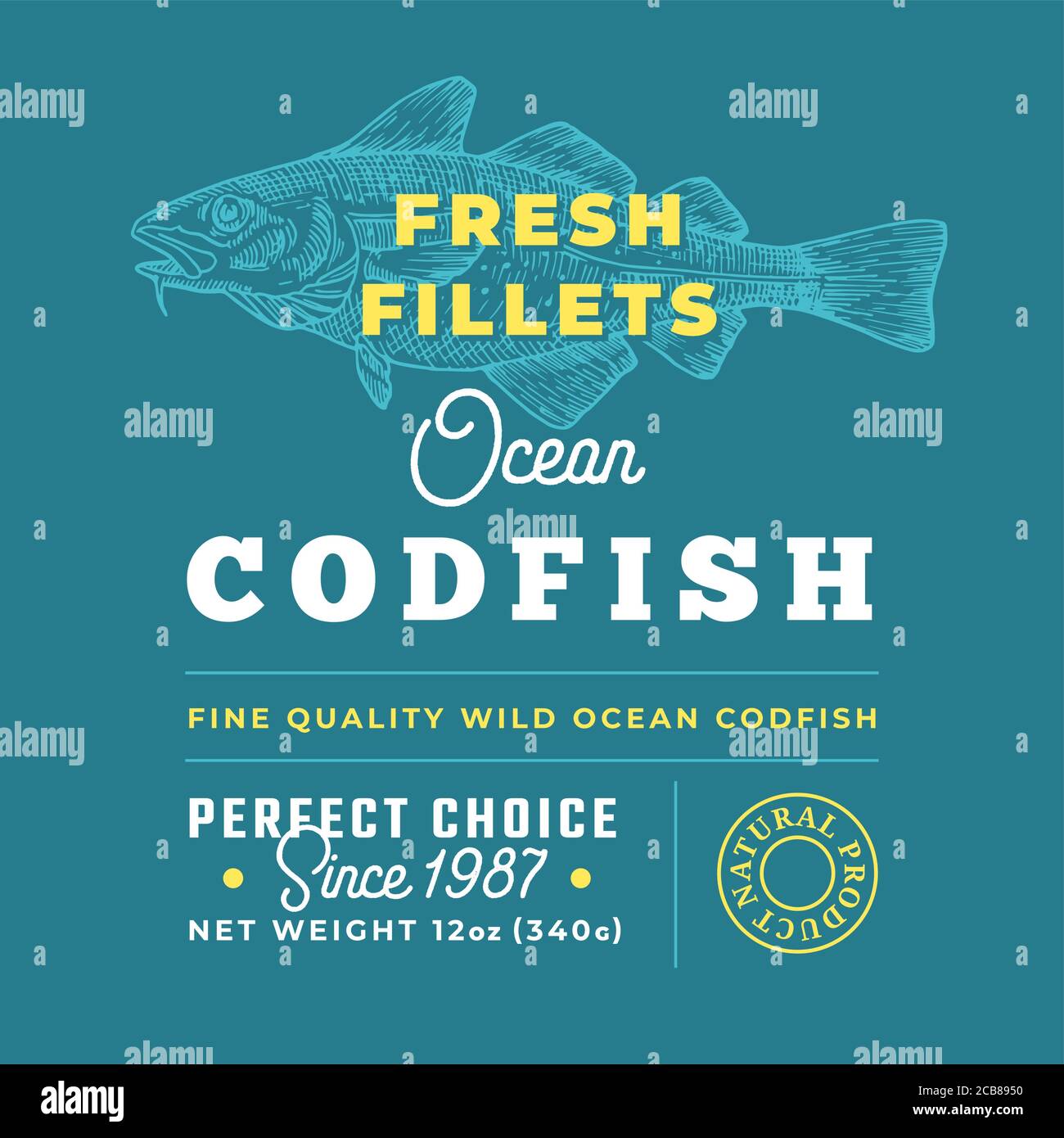 Fresh Fillets Premium Quality Label . Abstract Vector Fish Packaging ...