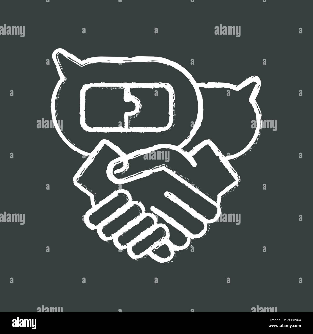Negotiation skills chalk white icon on black background. Business ...