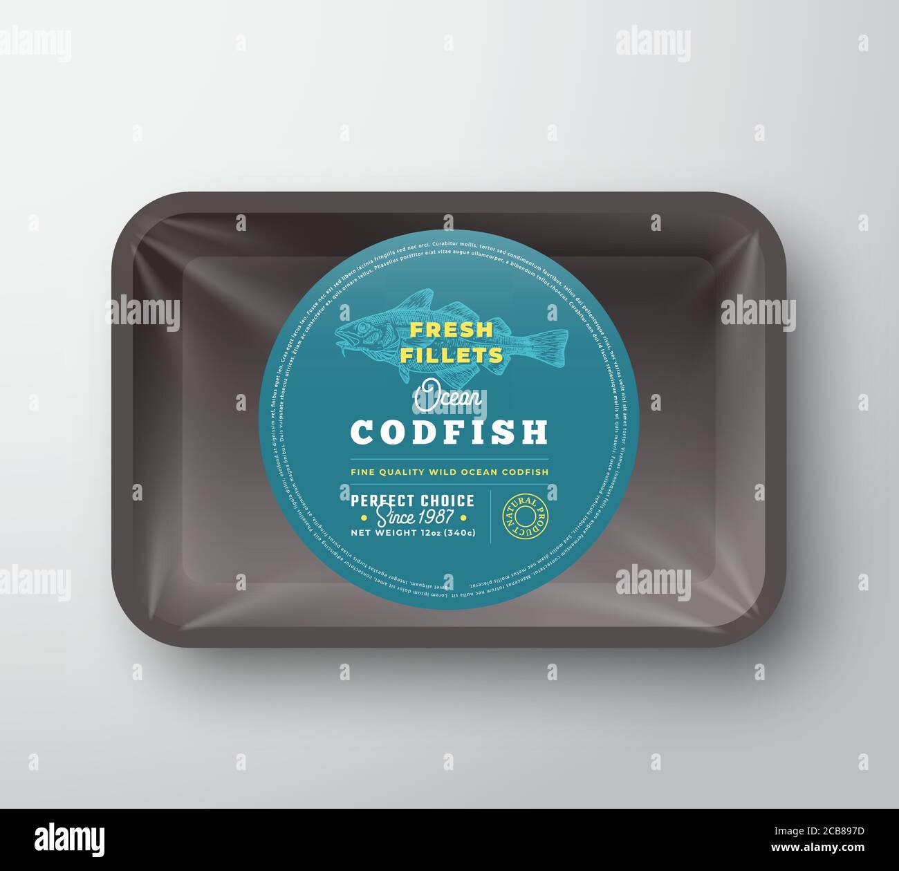 Ocean Codfish Fillets. Abstract Vector Fish Plastic Tray with ...