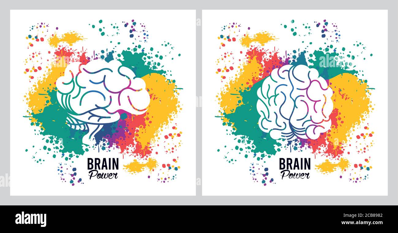 brains power posters with colors splash vector illustration design ...