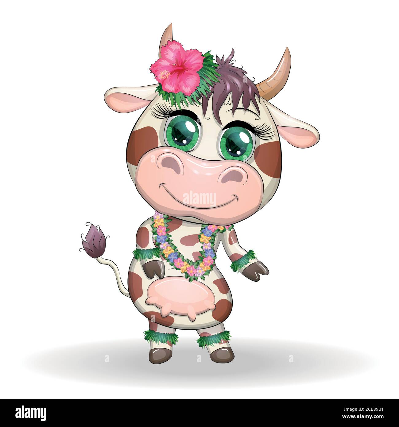 Cute bull character on white background. Cheerful ox dancing. 2021 ...