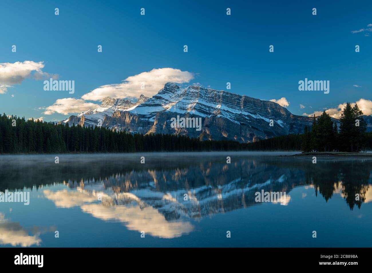 Mt Rundle reflected in Two Jack Lake, Banff National Park, Alberta ...