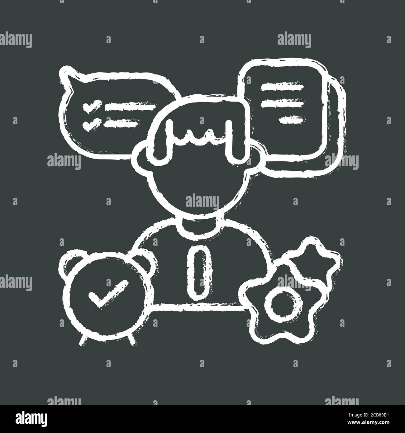 Organizational skills chalk white icon on black background. Effective ...