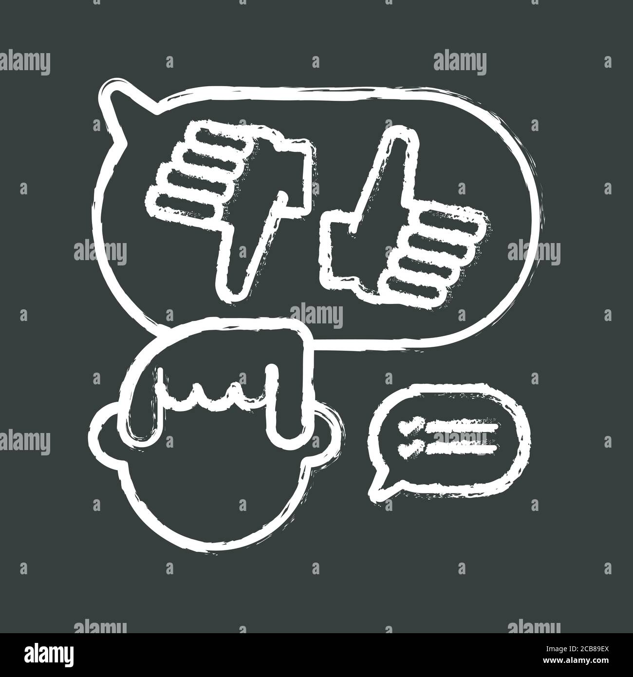 Decision making chalk white icon on black background. Feedback, quality ...