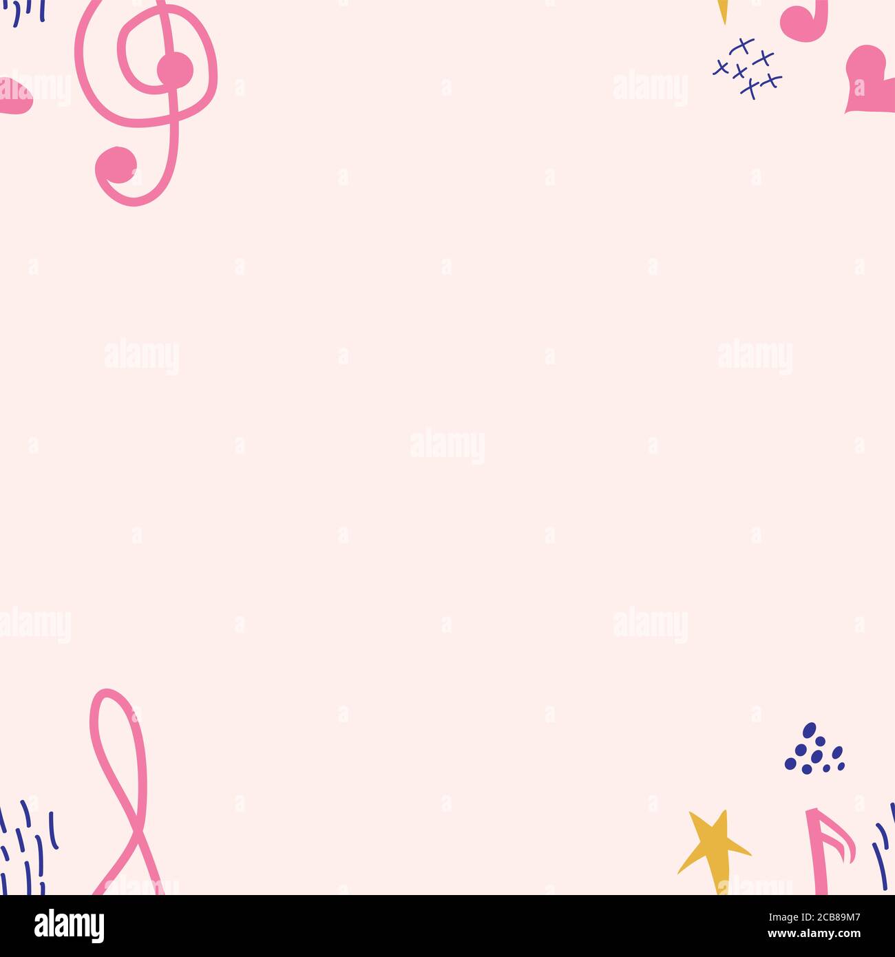 Treble clef, notes, heart, stars, abstract elements seamless pattern in ...