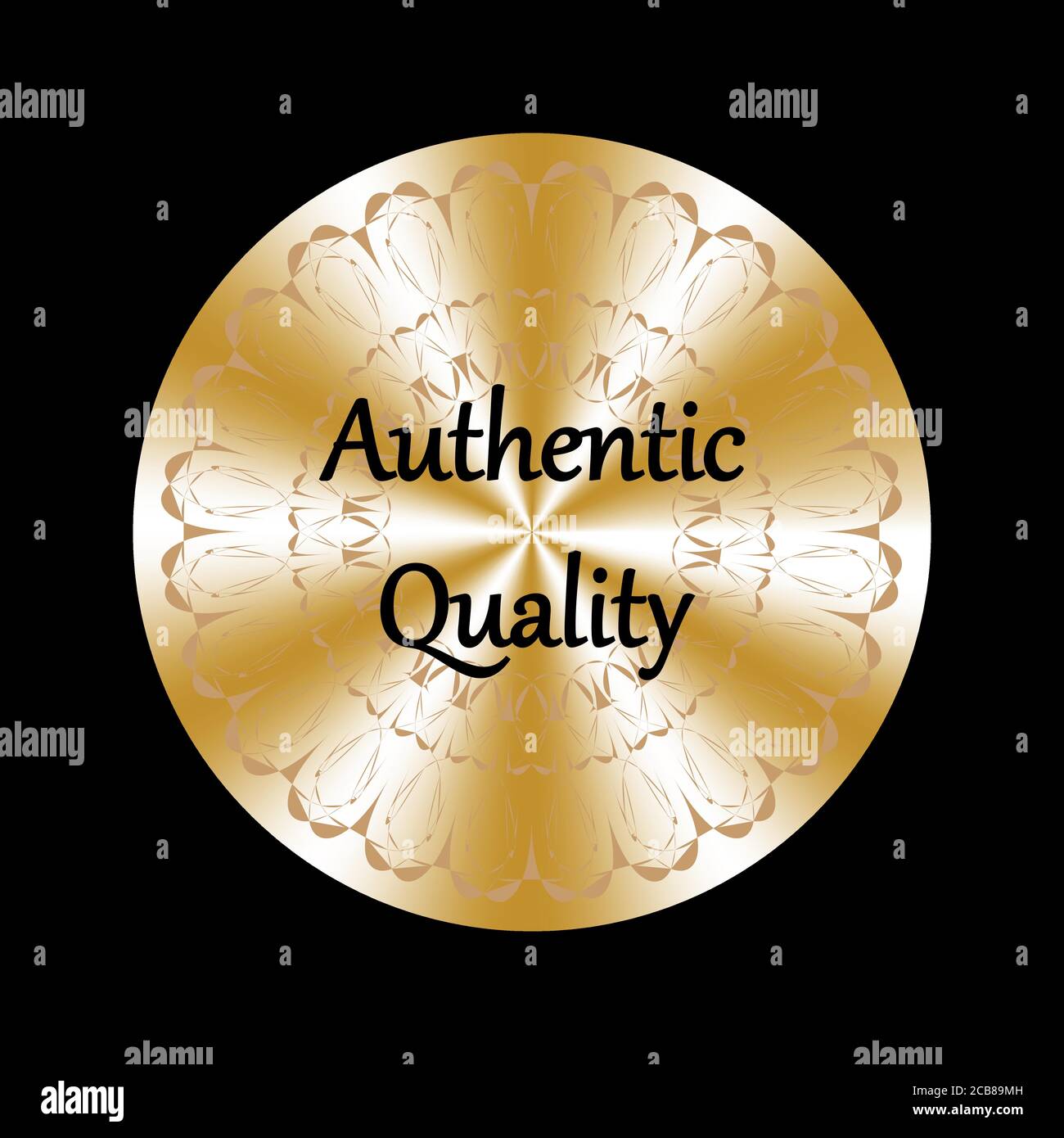 Authentic quality golden round realistic sticker. Medal, prize, sign ...