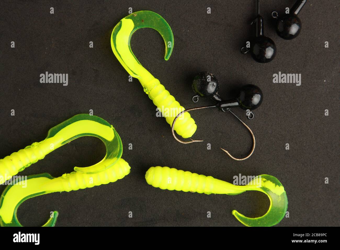Top view of fishing lures isolated on a black background Stock Photo ...