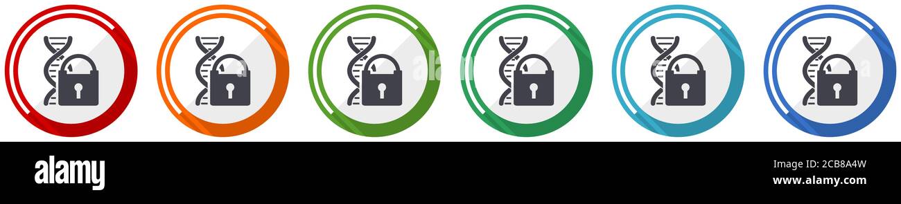 Dna code information security icon set, flat design vector illustration ...