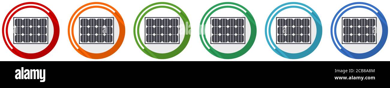 Solar panel, clean energy, power icon set, flat design vector ...