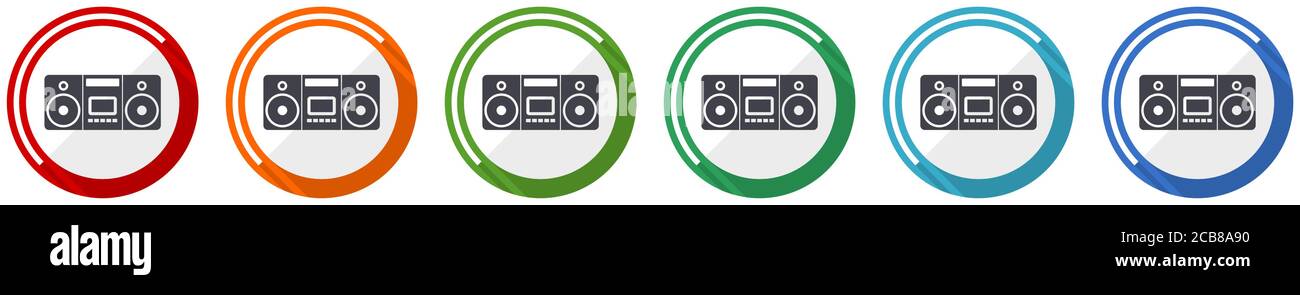 Music, stereo portable equipment icon set, flat design vector ...