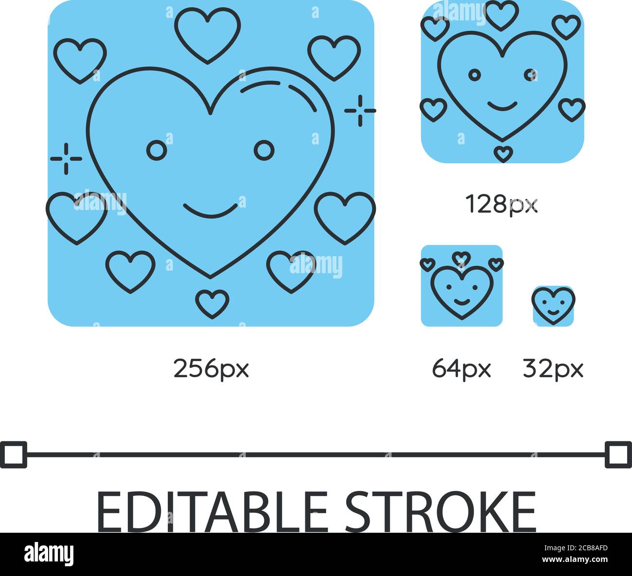 Heart blue linear icons set. Happy emoji. Romantic emoticon. Flirting ...