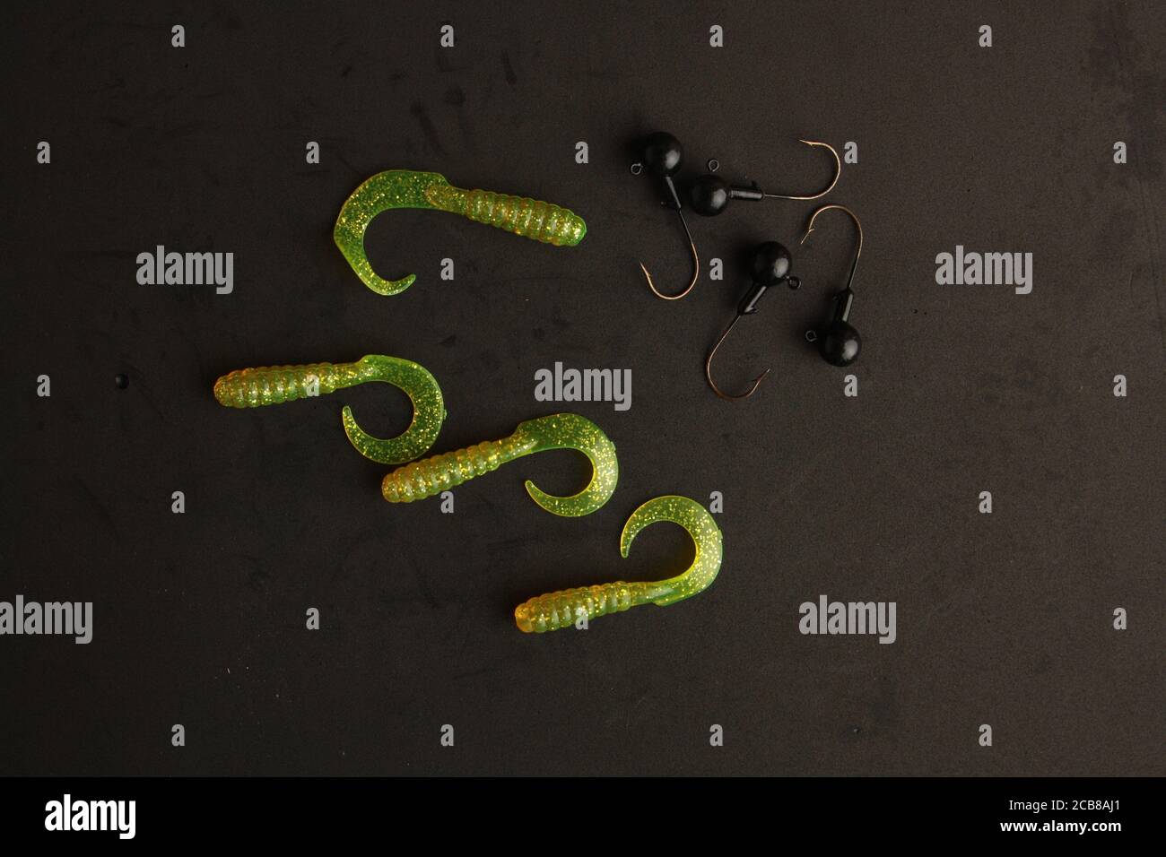 Closeup shot of the fishing lures isolated on a black background Stock ...
