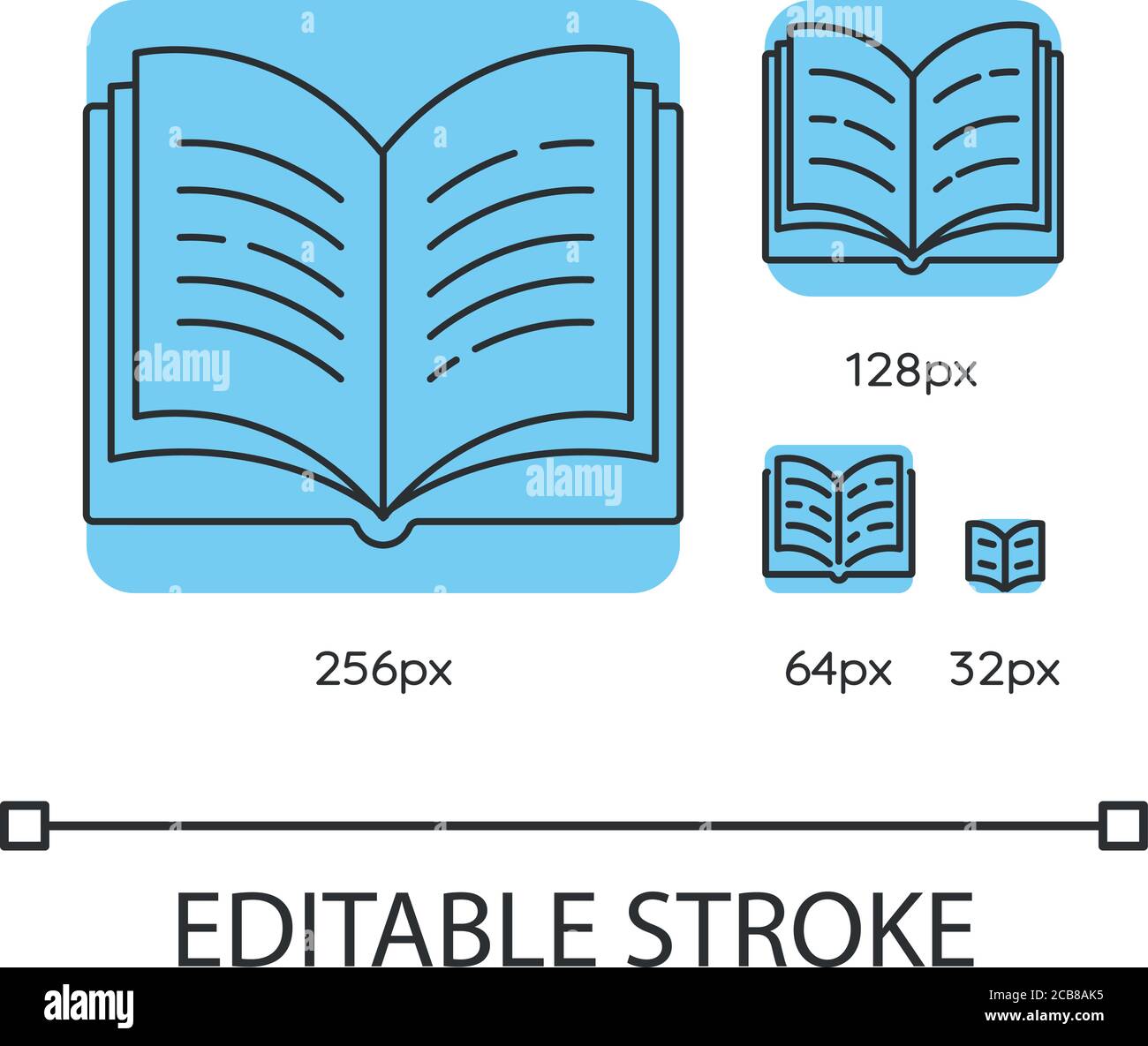 Open book blue linear icons set. Dictionary page. Notebook and textbook ...