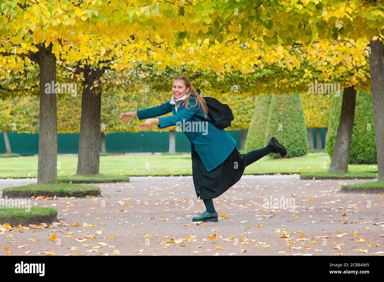 The concept of haste and tardiness. A woman is fooling around and ...