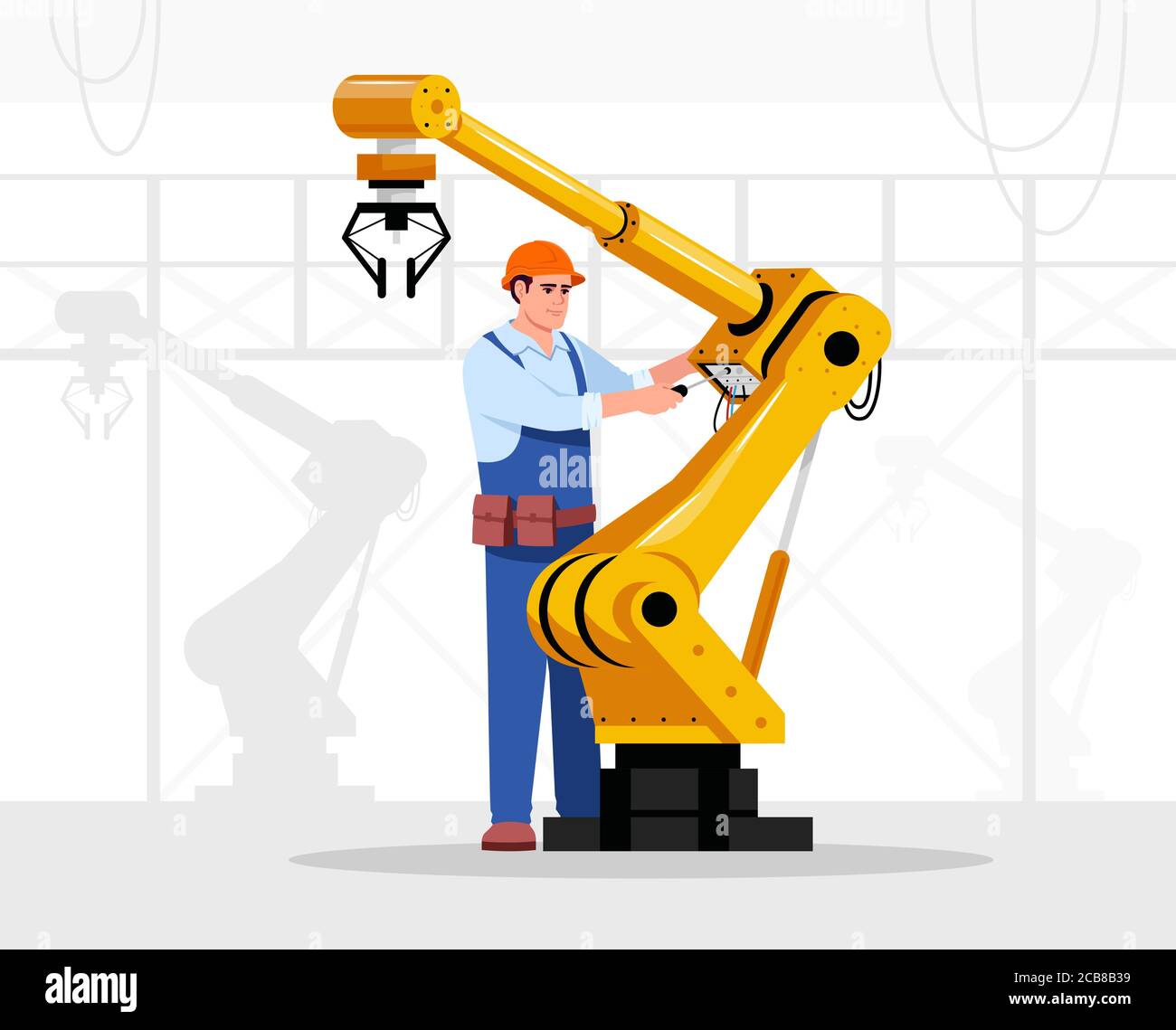 Robotics expert flat vector illustration. Industrial maintenance ...