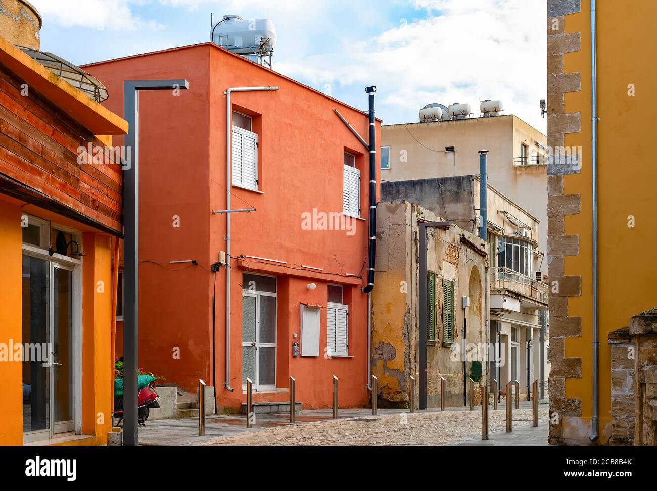 Paved street of Paphos old town, with typical architecture, Cyprus ...