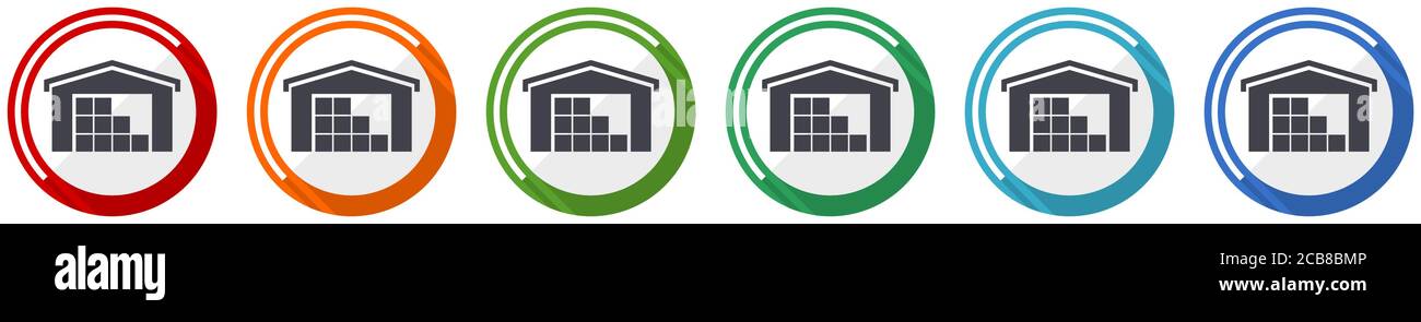 Warehouse, storage icon set, flat design vector illustration in 6 ...