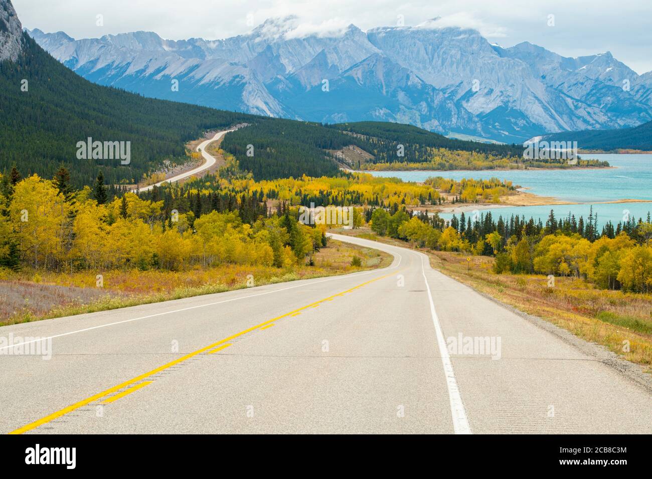 The David Thompson Highway near Abraham Lake, Kootenay Plains ...