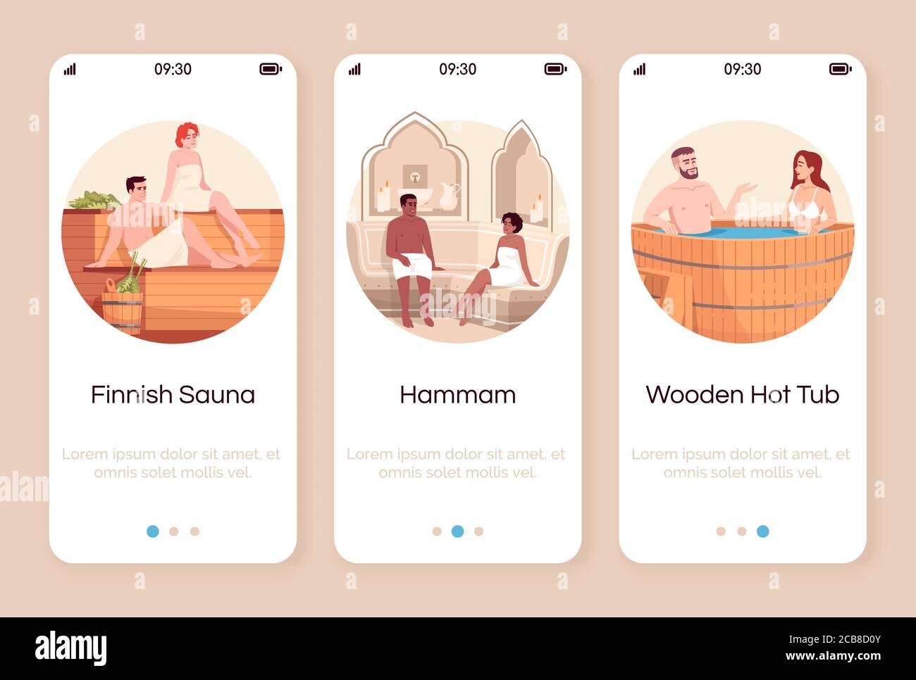Spa resort for couples onboarding mobile app screen vector template ...