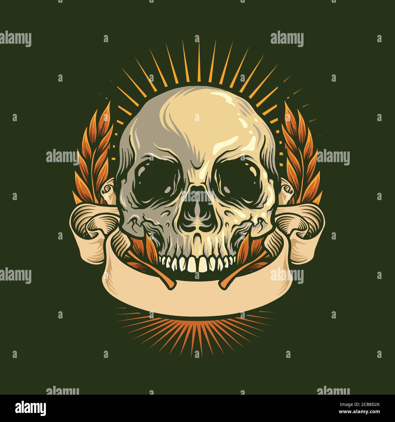 Skull Drawing Anatomy With Ribbon vintage Illustrations for merchandise ...