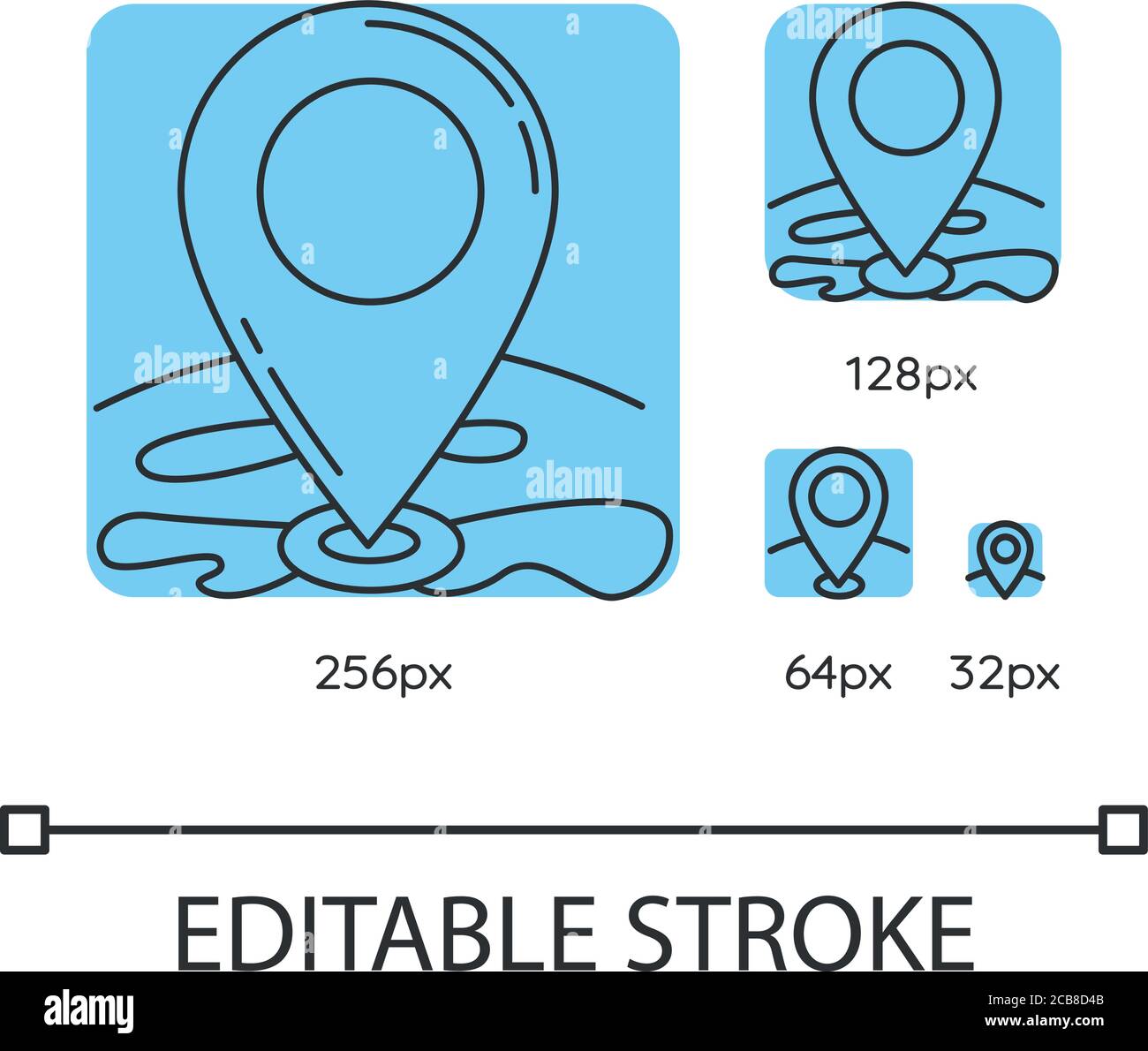 Location pointer blue linear icons set. GPS position. Position on map ...