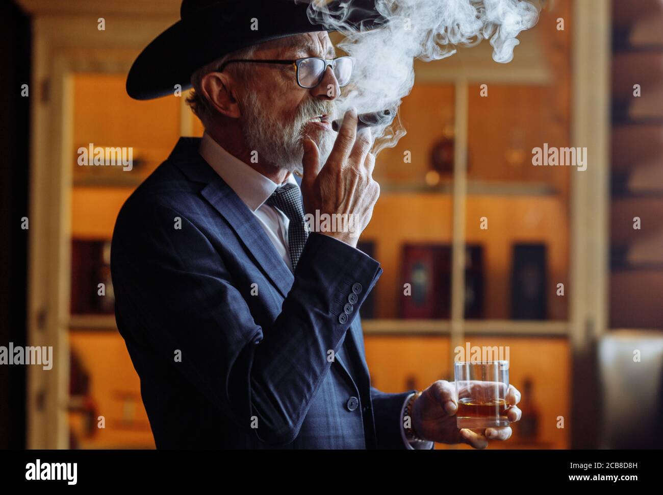Portrait of old-aged male dandy dressed in elegant trendy men s suit in ...