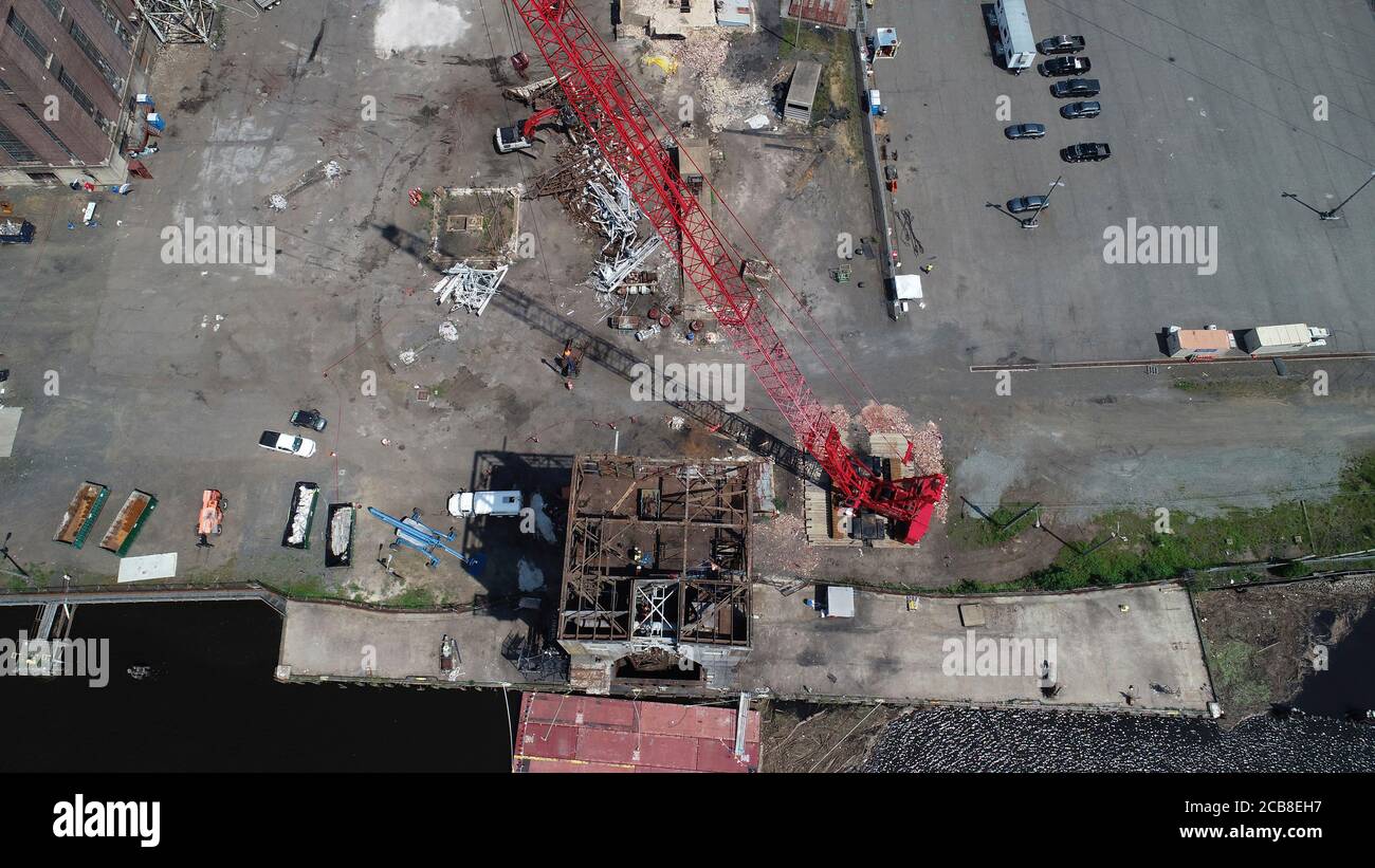 Deconstructing part of a power plant in Sayreville, NJ Stock Photo - Alamy
