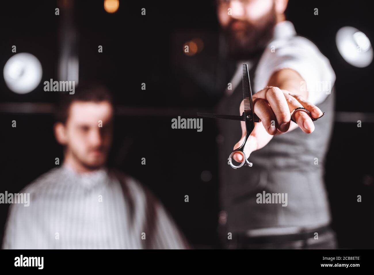 Close up of Barber holding professional equipment tools of Hairdresser ...
