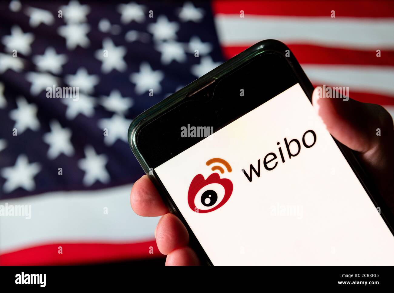 In this photo illustration the Chinese social media platform, Weibo ...