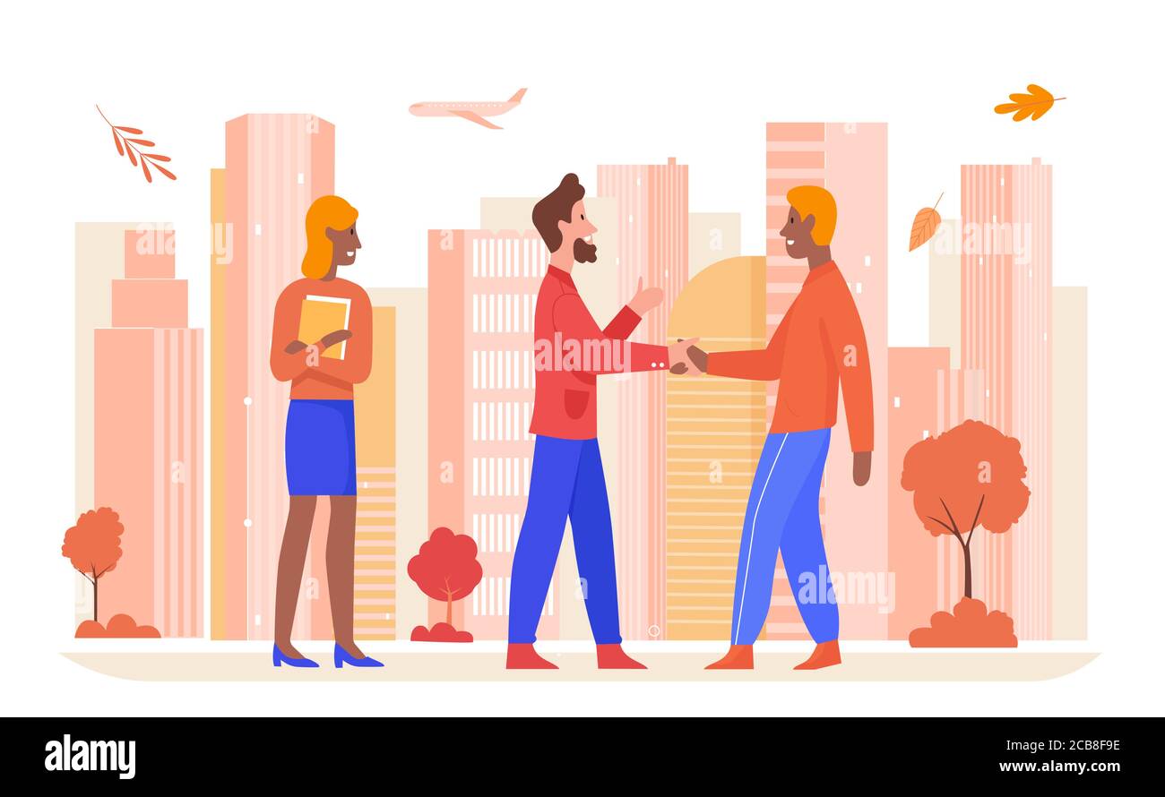 Business partnership vector illustration. Cartoon flat happy ...