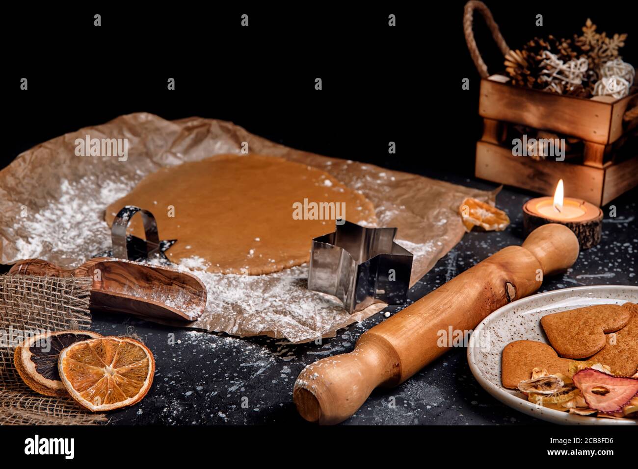 Christmas and new year celebration cooking table with gingerbread ...