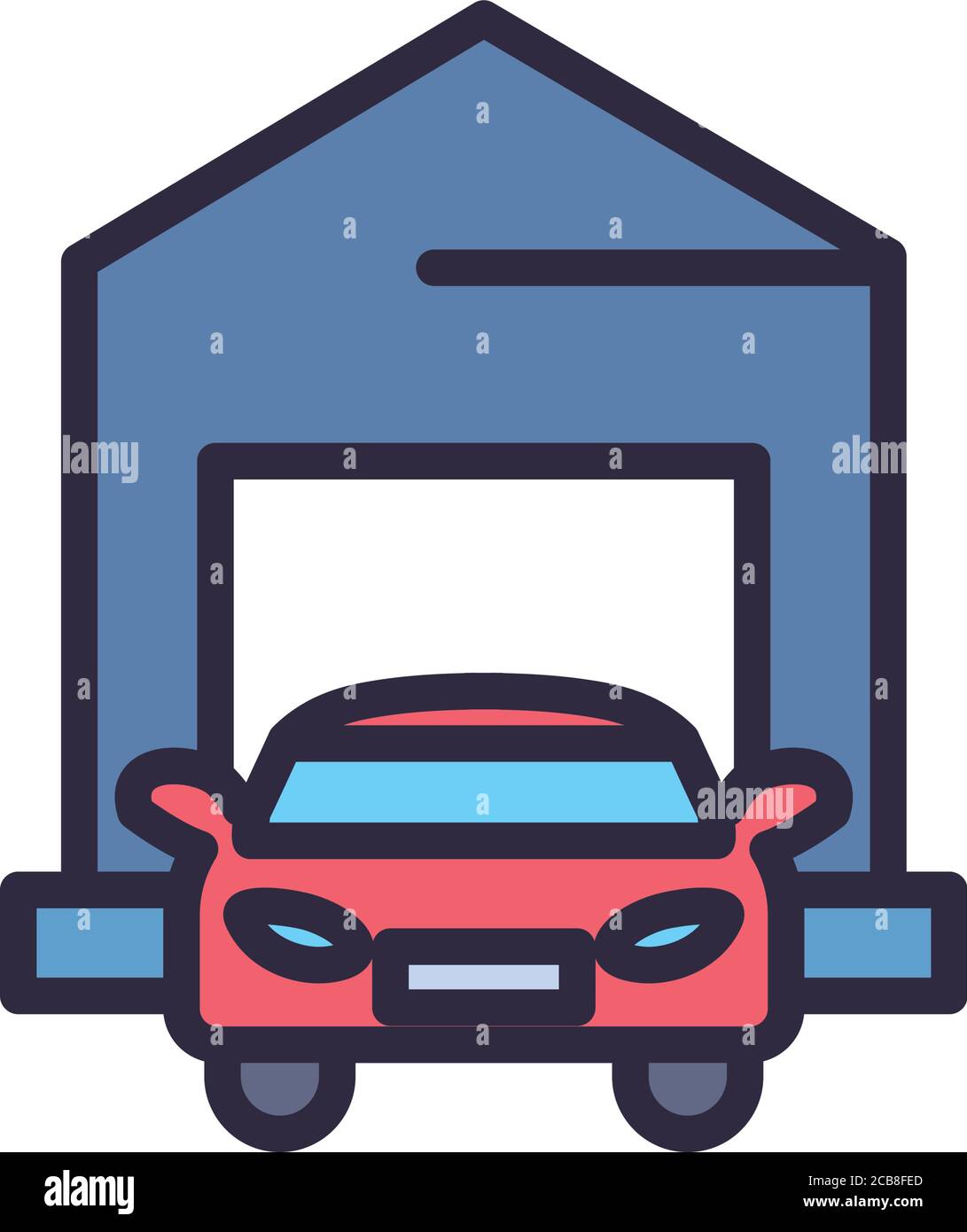 Car in front of garage line and fill style icon design, Vehicle ...