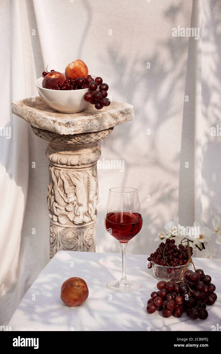 Still life of fruits with a Roman-inspired style, with natural light ...