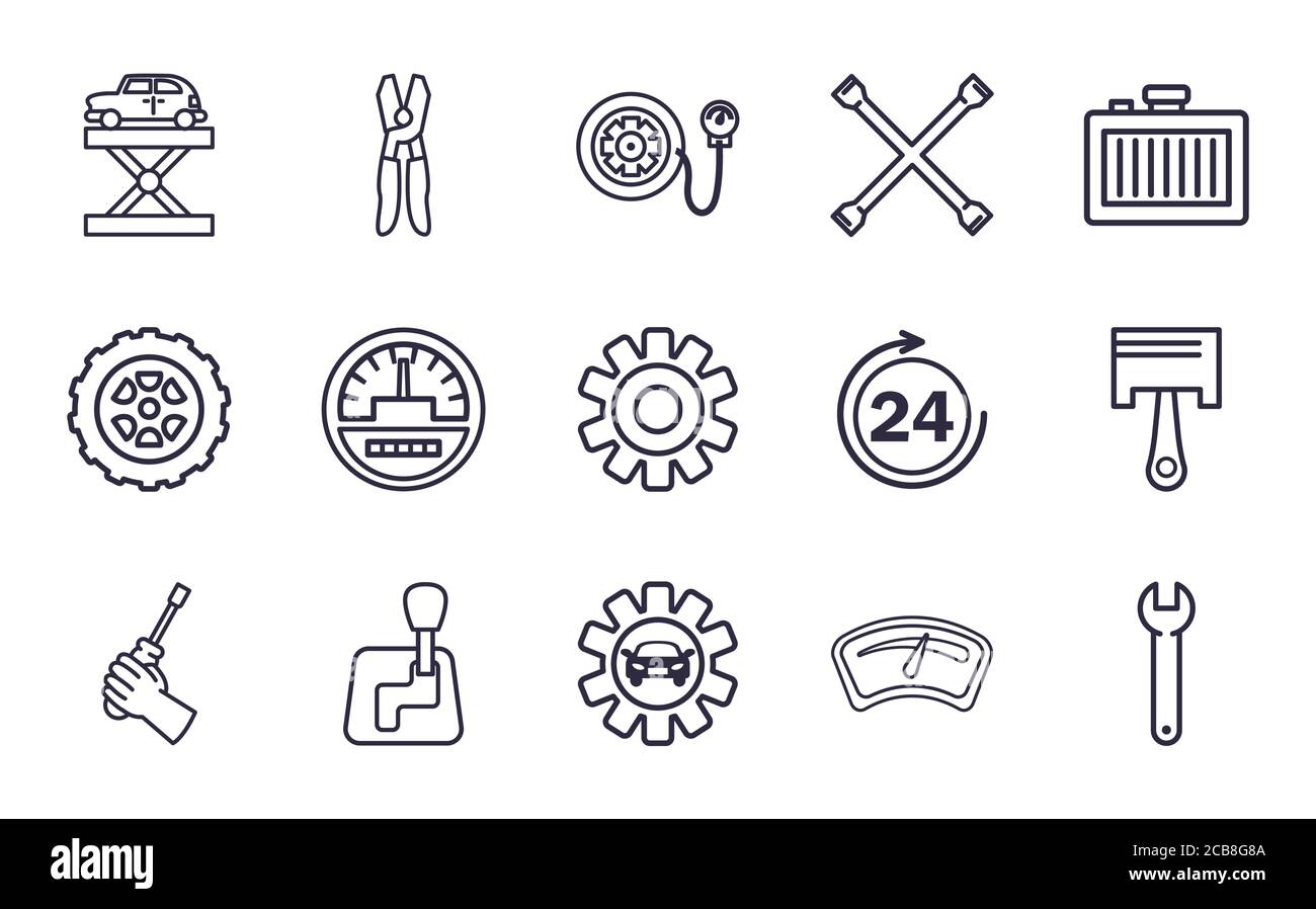 line style icon set design, Repair service car and vehicle theme Vector ...