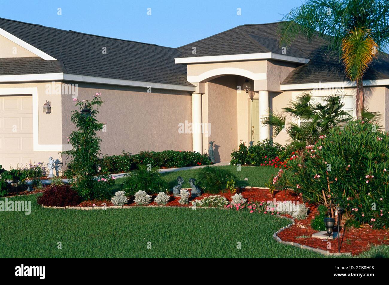 Landscaped suburban house in Florida neighborhood, USA Stock Photo - Alamy