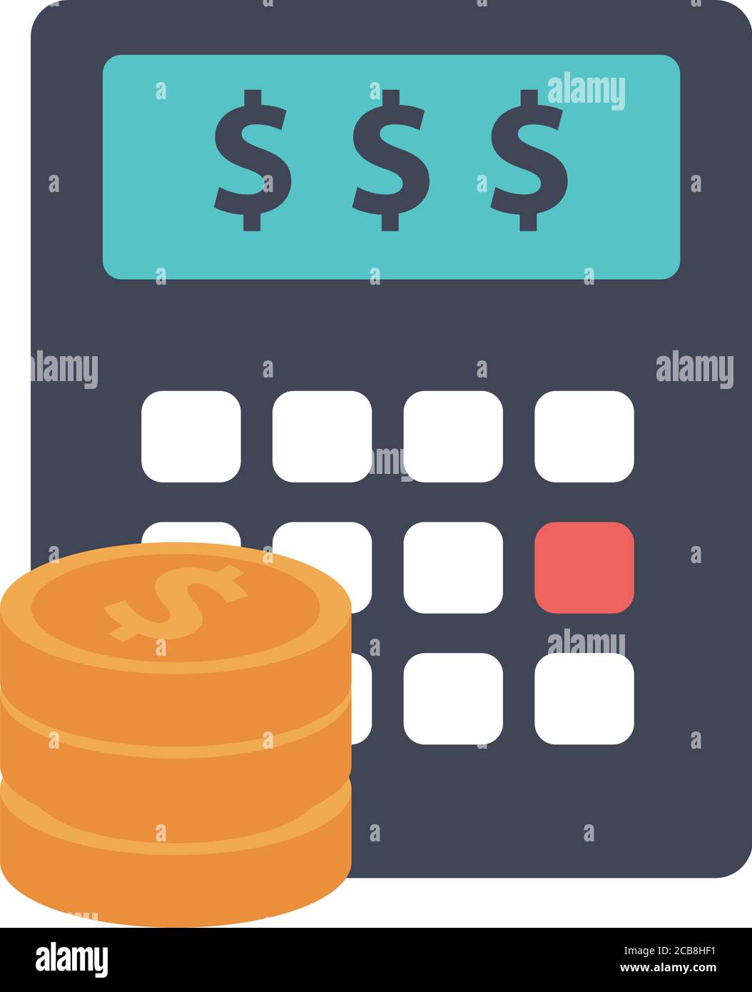 calculator math with coins money flat style icon vector illustration ...