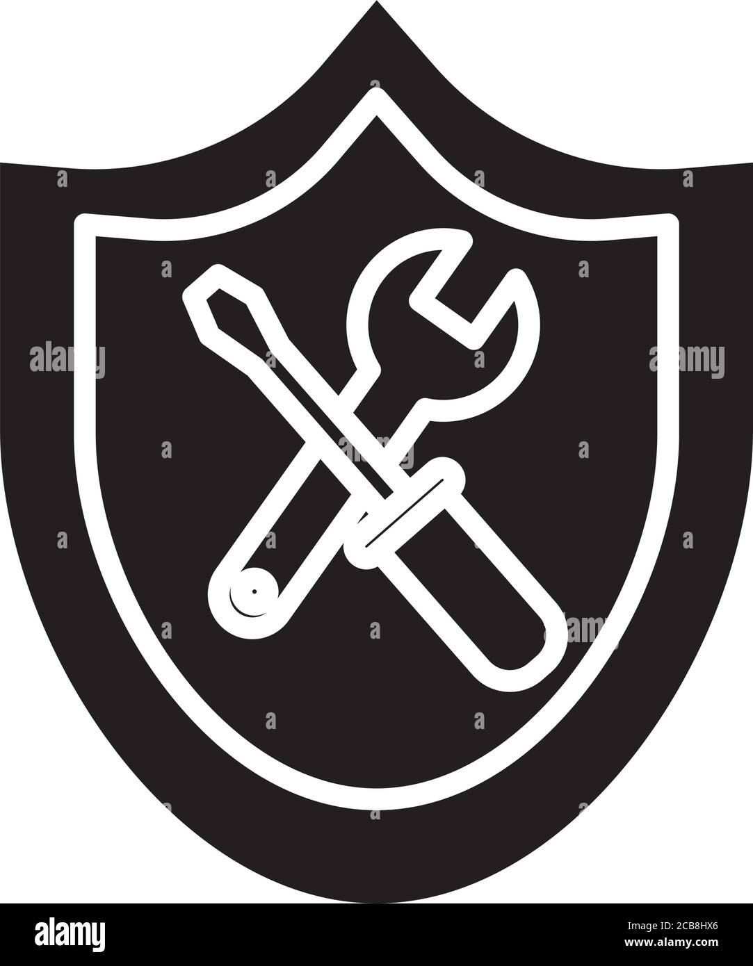 shield with wrench and screwdriver tools silhouette style icon vector ...