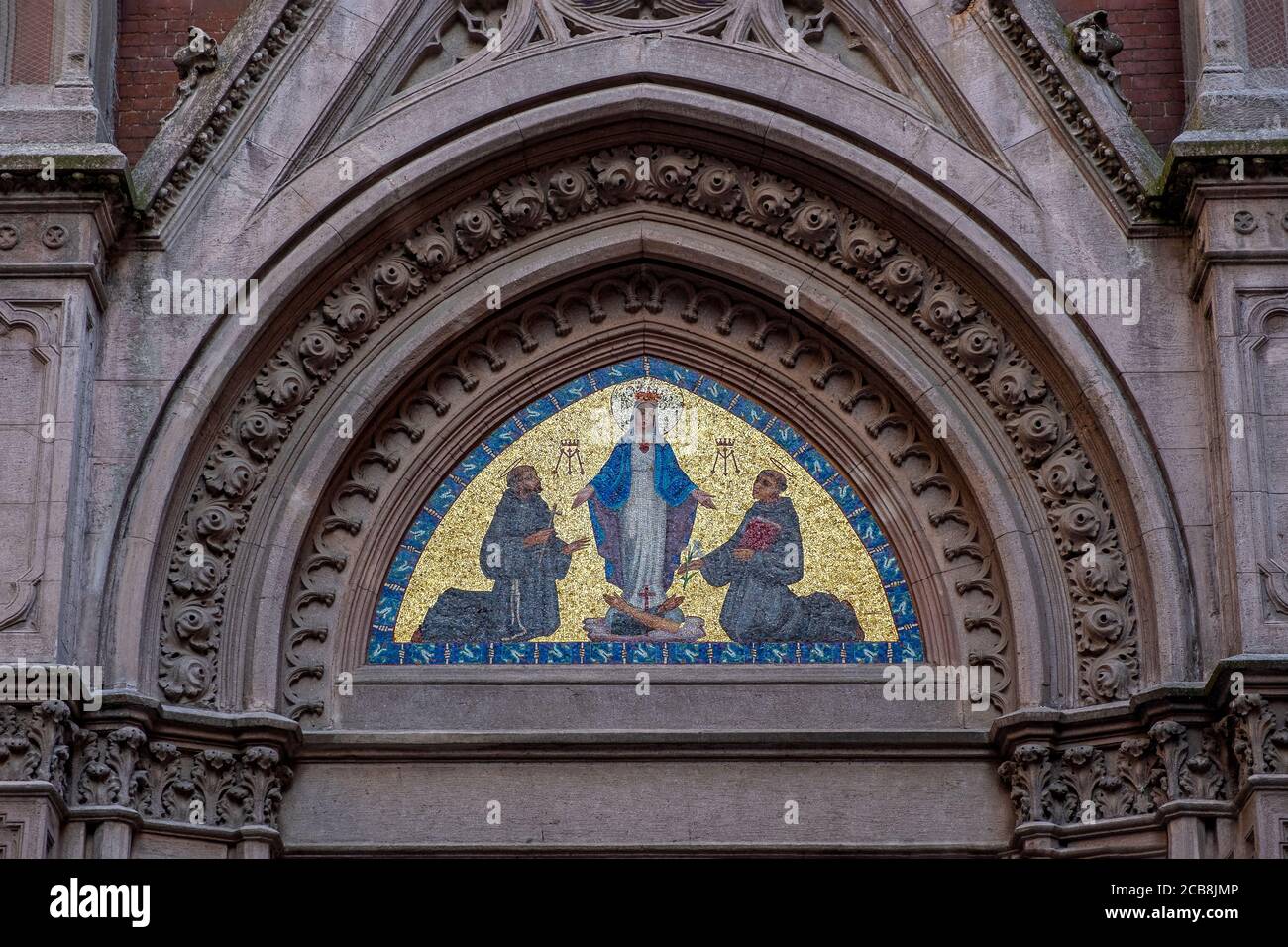 Detail of the front entrance door of Saint Anthony Church, Sent Antuan ...