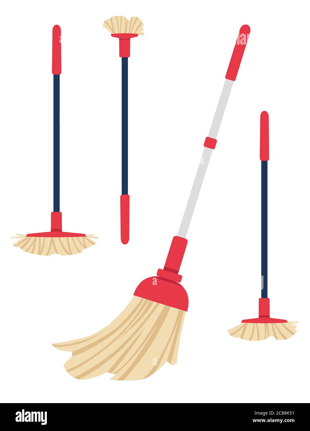 Set of modern plastic trendy broom flat vector illustration isolated on ...