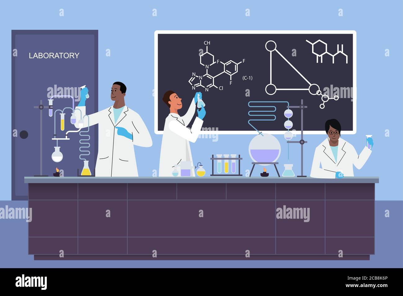 Laboratory young scientists assistants work in scientific medical ...