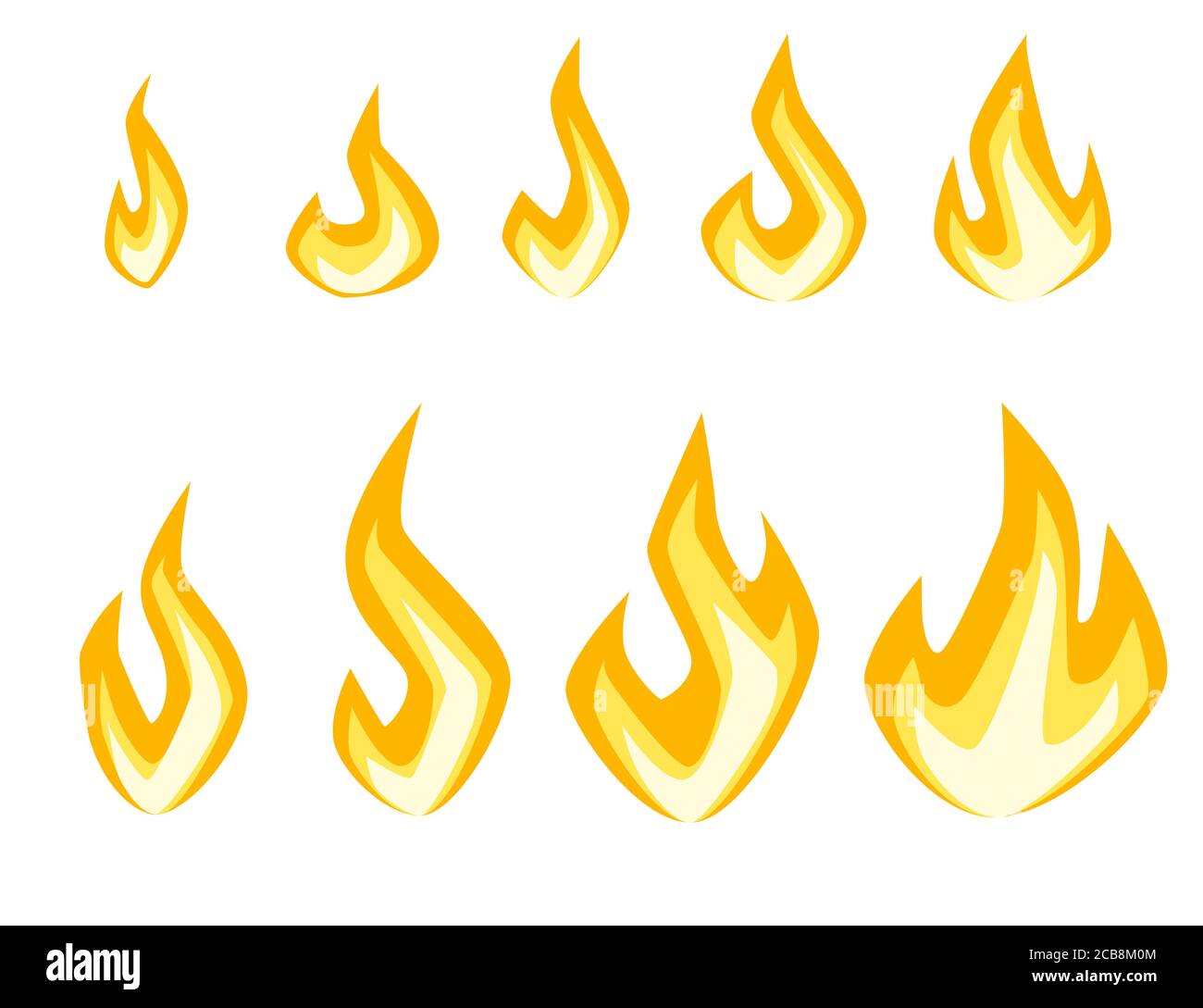 Set of fire icons different fire power ready for animation sprites flat ...