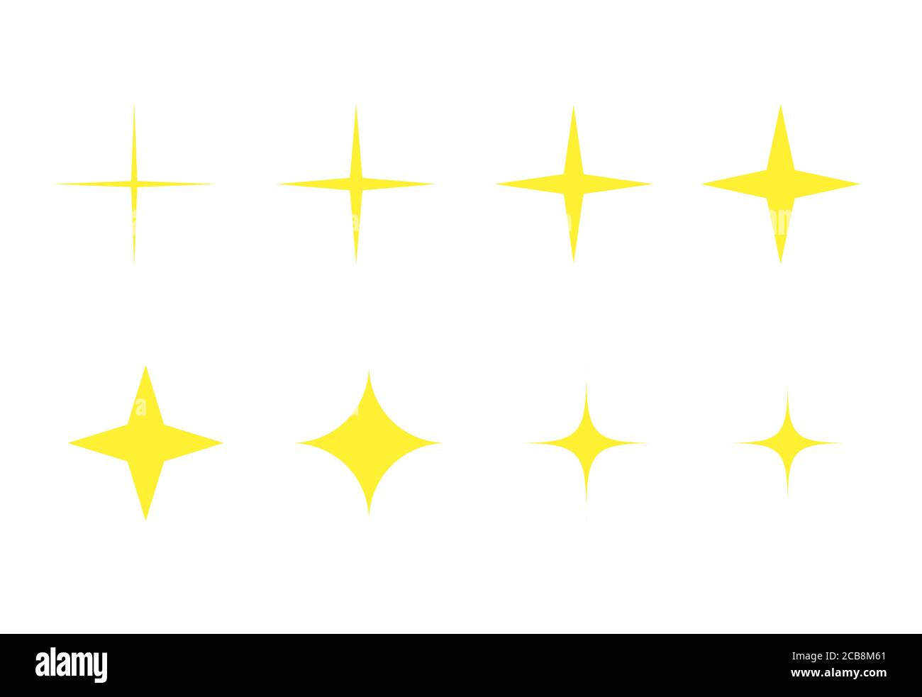 Yellow stars icons set. Golden sparkles symbols collection. Bright glowing stars twinkle vector ...