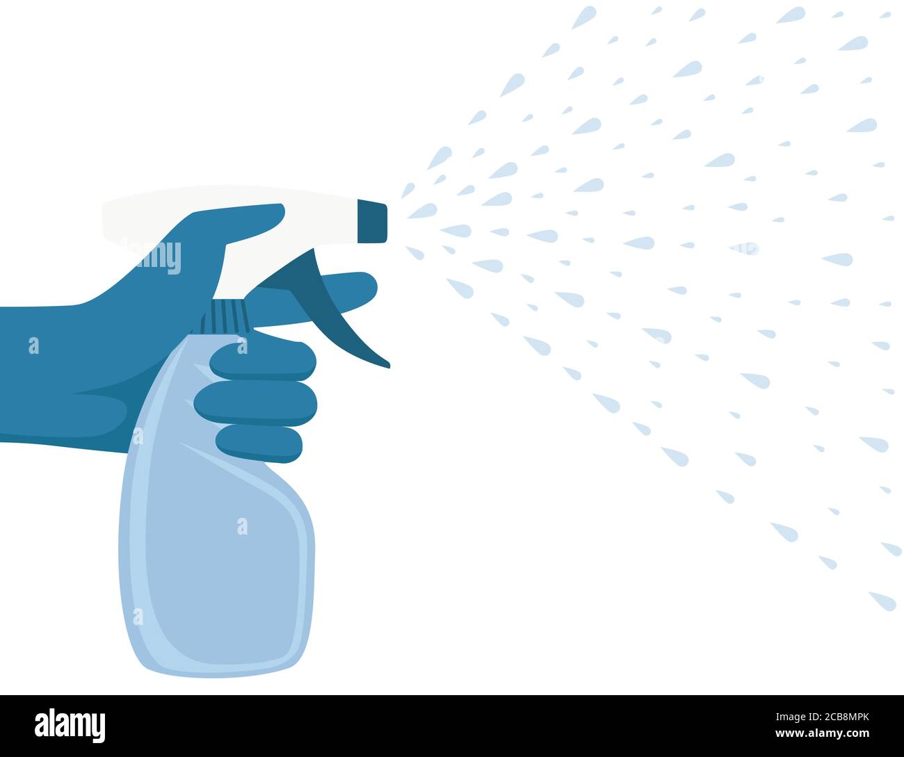 Hand in rubber gloves use cleaning spray plastic bottle spraying out ...