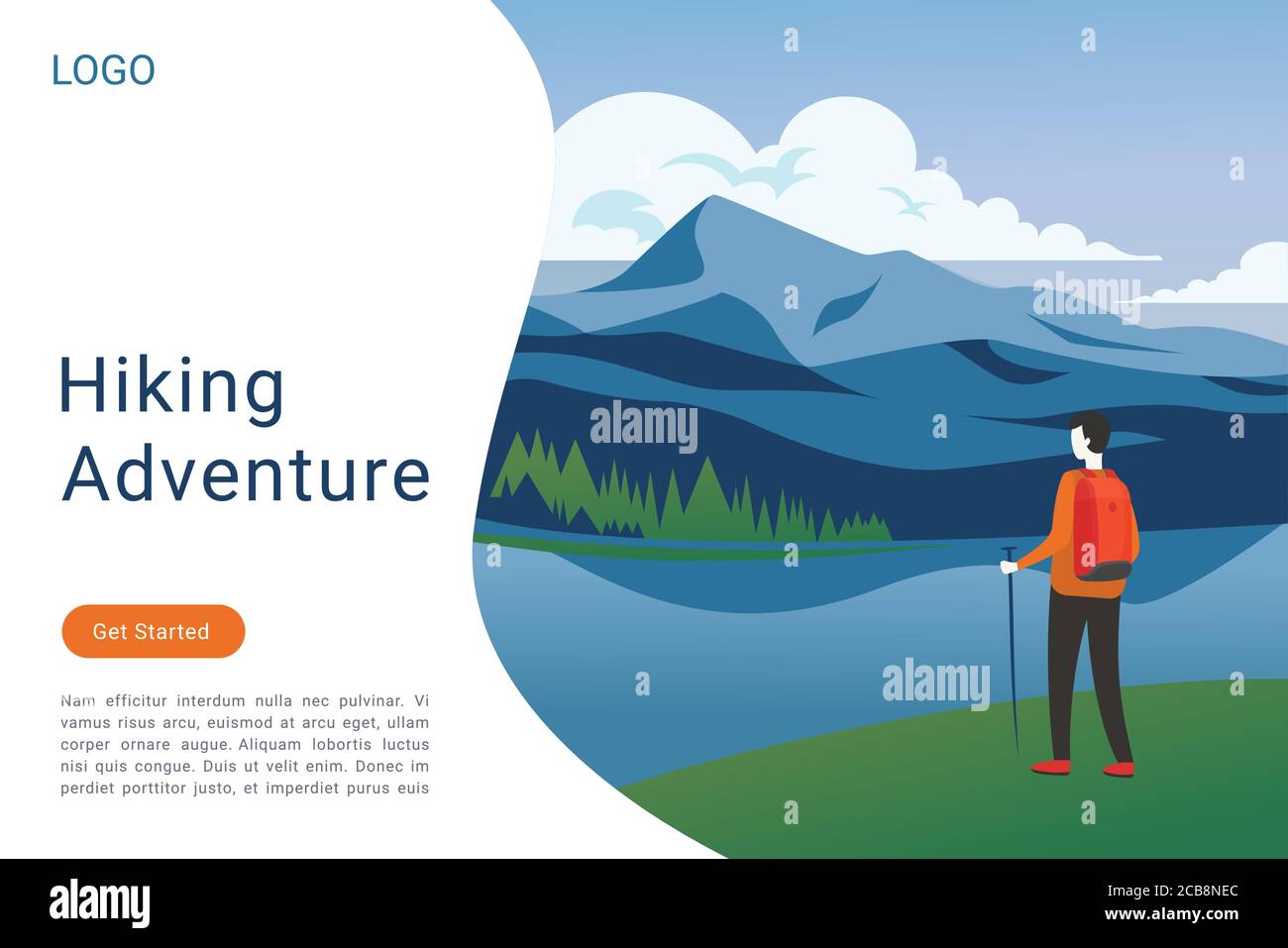 Hiking adventure landing page vector template. Outdoor activities ...