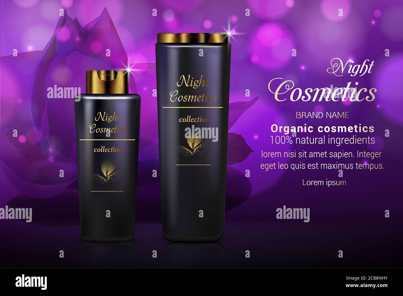 Night cosmetics advertising banner vector template. Organic beauty ...