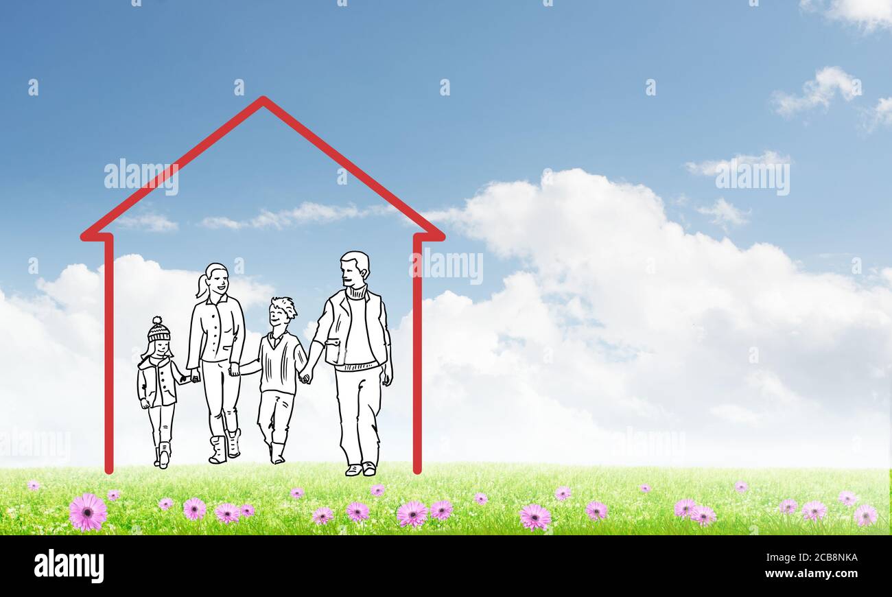 Happy family in house Stock Photo - Alamy